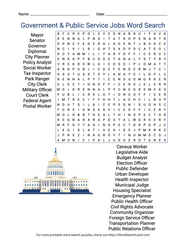 Printable Careers and Professions(Jobs) Word Search Puzzles (PDF & PNG ...