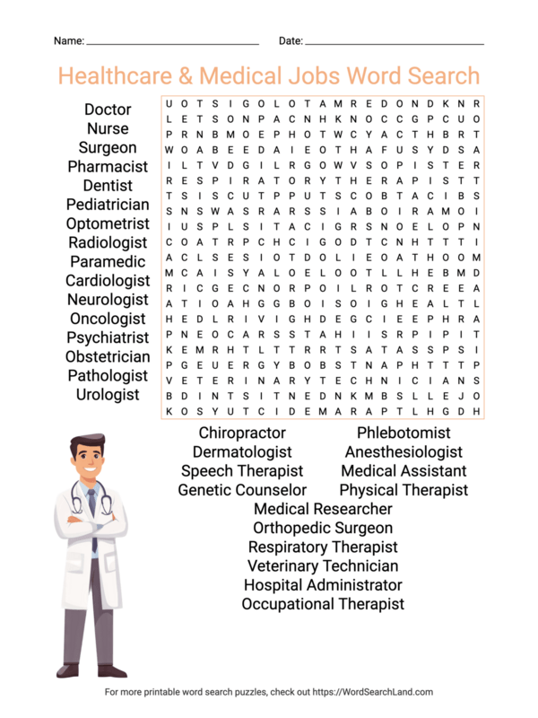 Printable Careers and Professions(Jobs) Word Search Puzzles (PDF & PNG ...