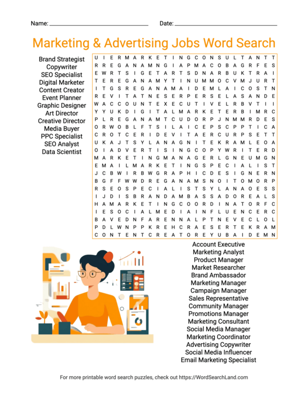 Printable Careers and Professions(Jobs) Word Search Puzzles (PDF & PNG ...
