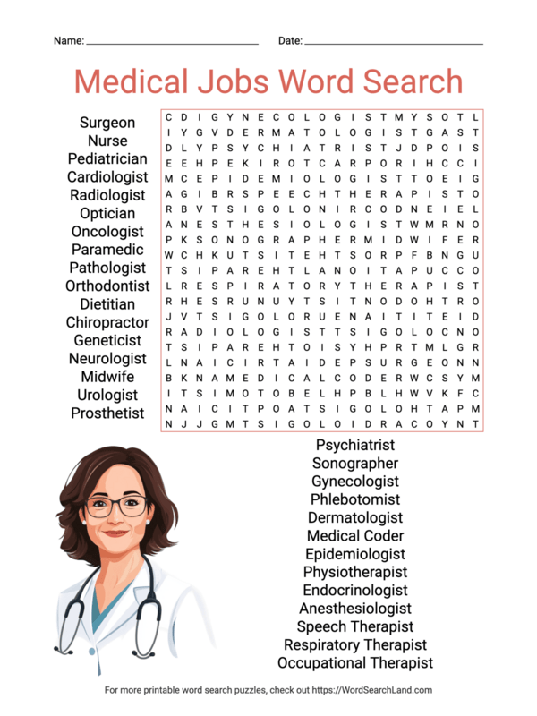Printable Careers and Professions(Jobs) Word Search Puzzles (PDF & PNG ...