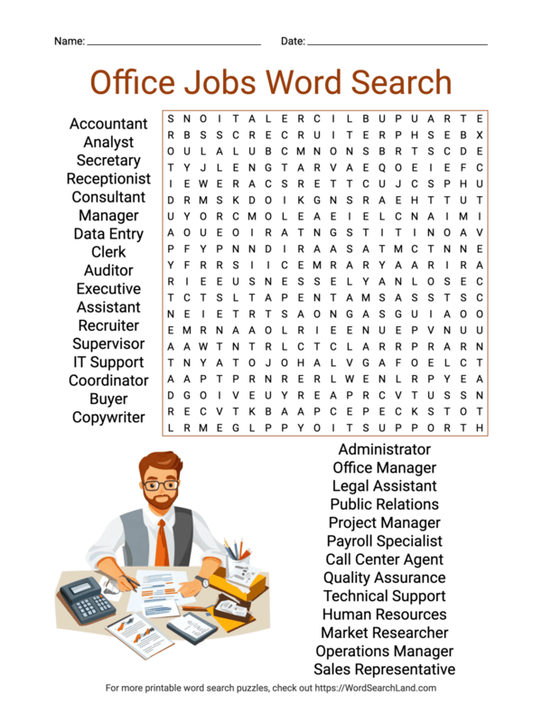 Printable Careers and Professions(Jobs) Word Search Puzzles (PDF & PNG ...