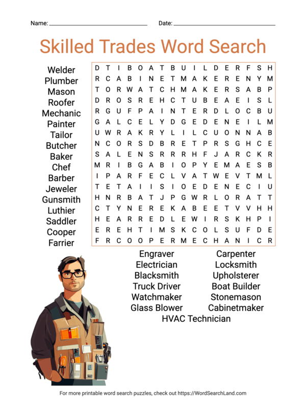 Printable Careers and Professions(Jobs) Word Search Puzzles (PDF & PNG ...