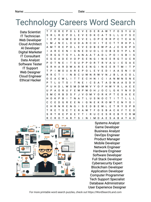 Printable Careers and Professions(Jobs) Word Search Puzzles (PDF & PNG ...